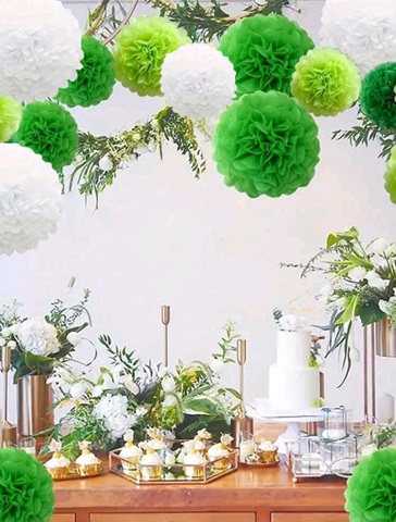 SET 8 POM PON – VERDE, ALB,VERDE DESCHIS – PartyBaloane